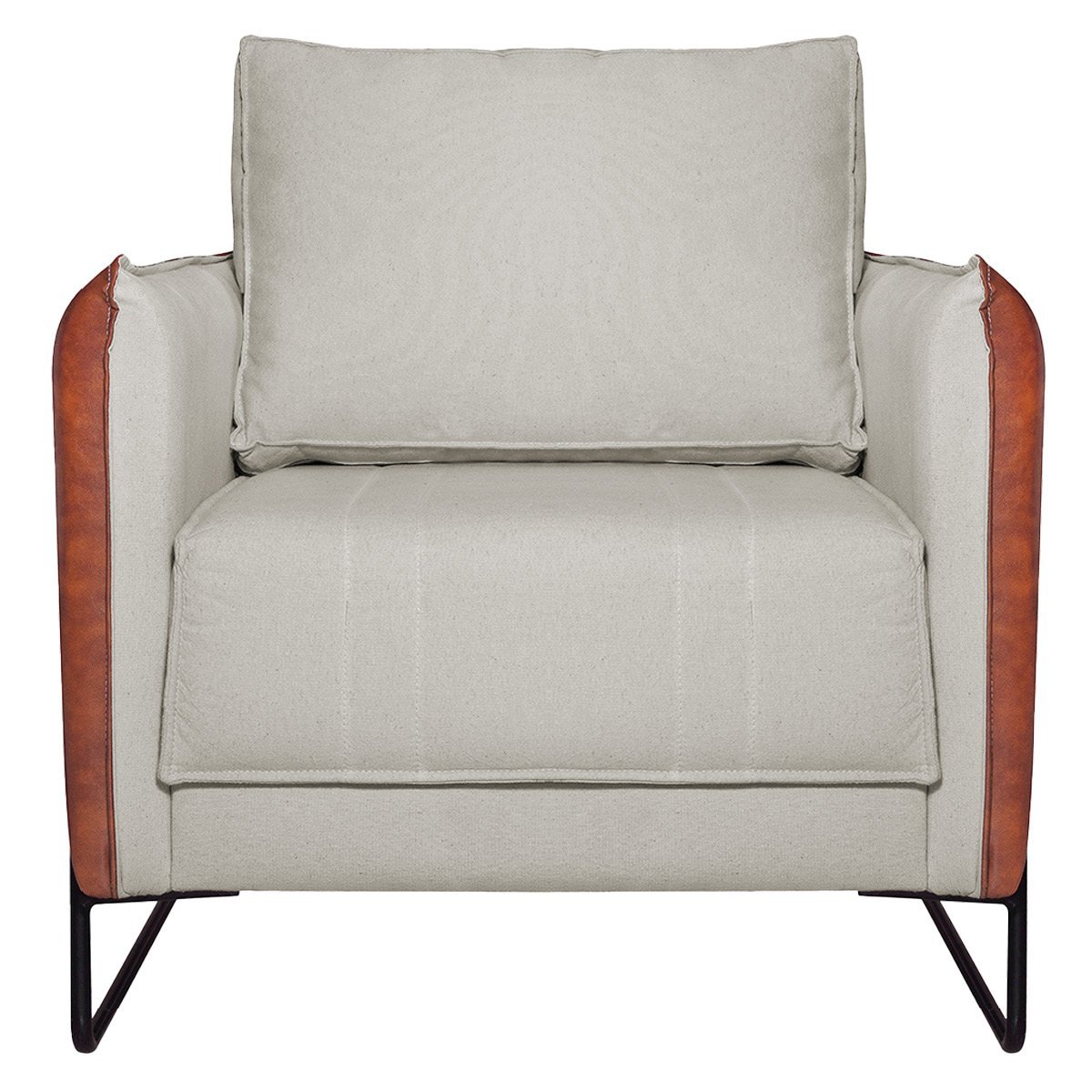 Poltrona Manhattan Base de Ferro Sintético Nozes com Linho Bege - ADJ Decor | MadeiraMadeira