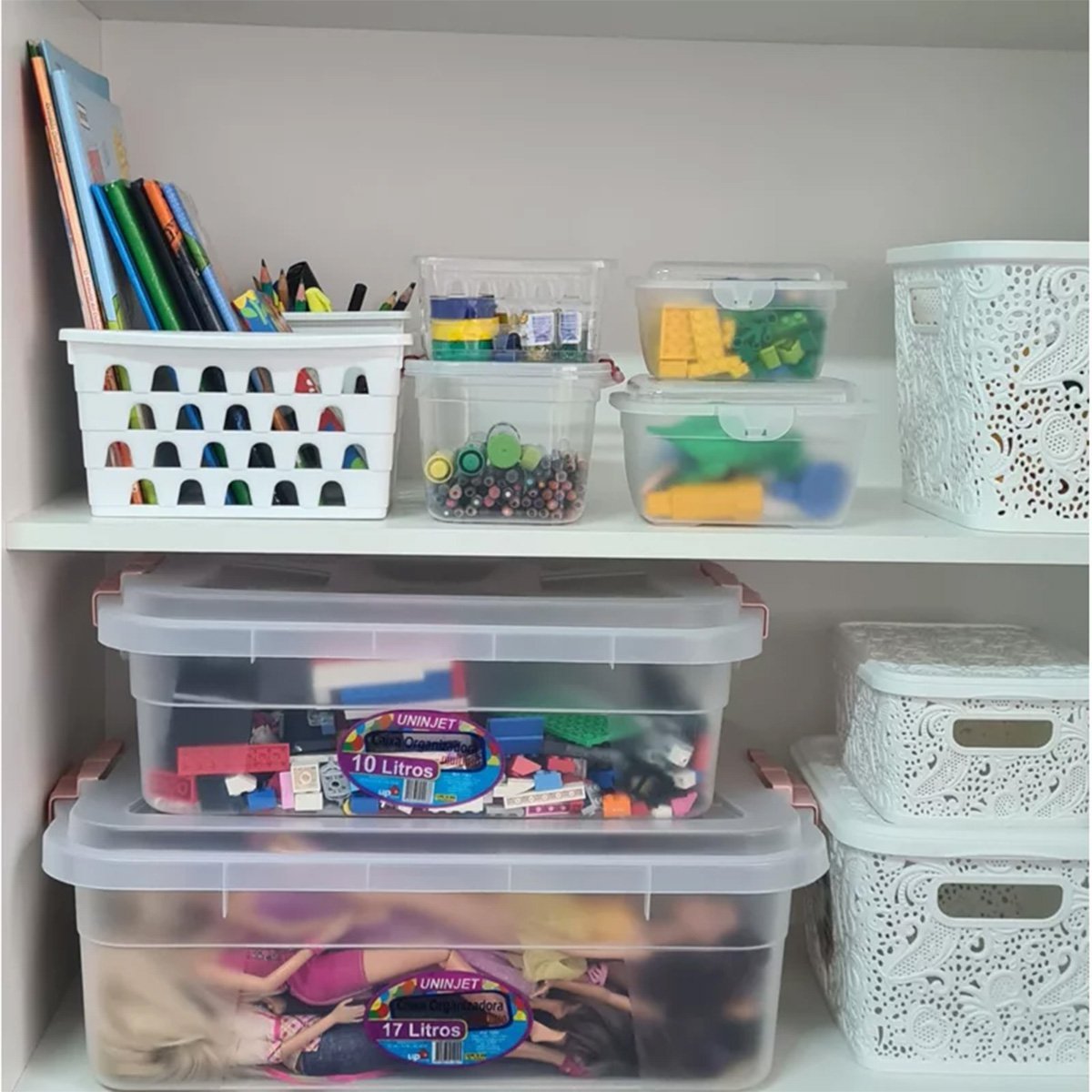 Kit 3 Caixa Organizadora Grande Tampa Trava 17L Transparente ...