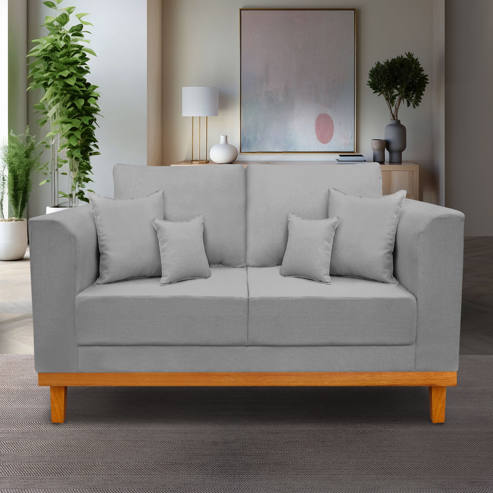 SOFA 2 LUGARES Benny lateral courvim Linho cinza claro | MadeiraMadeira