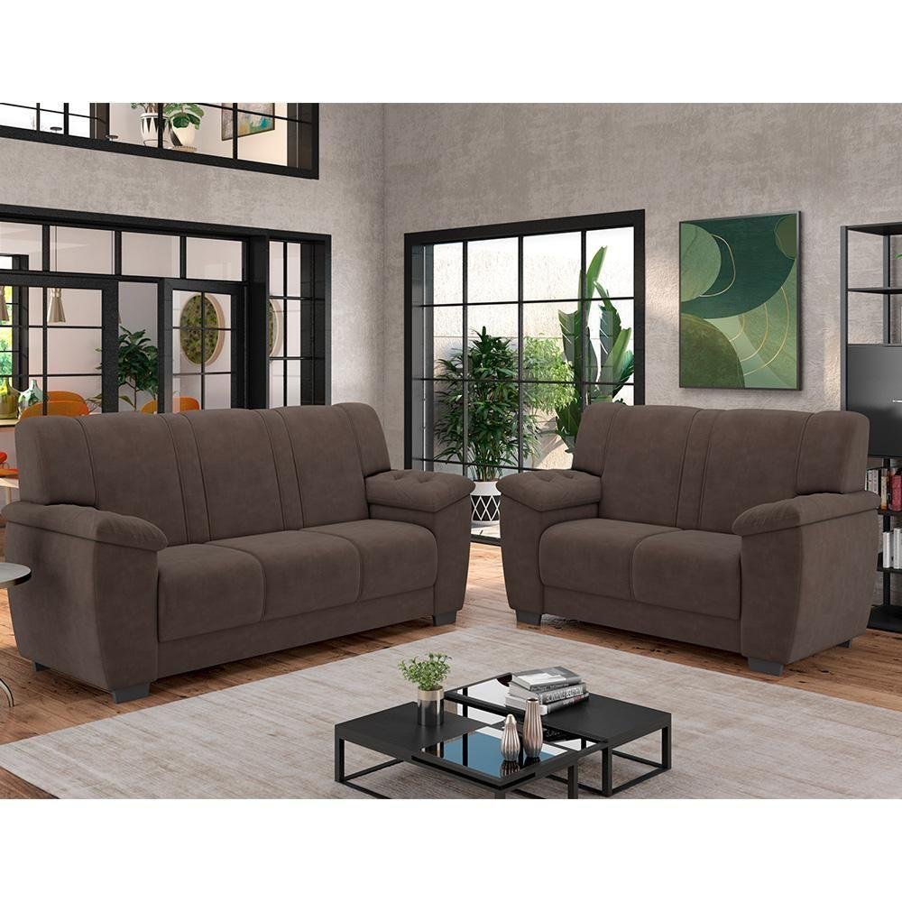 Conjunto de Sofá 2 e 3 Lugares Turim Besthouse Marrom | MadeiraMadeira