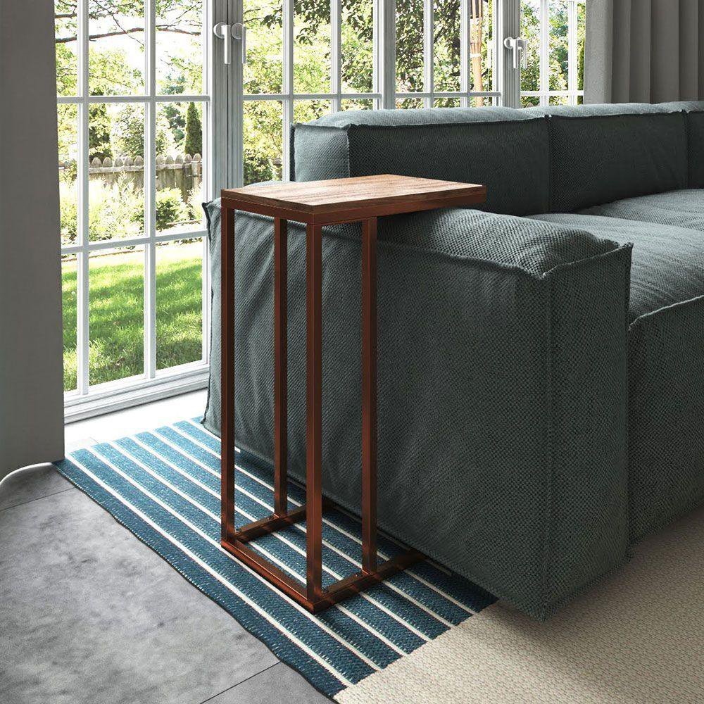 Mesa Lateral Encaixe Elena Cobre E Tampo Amendoa New Green - Marrom ...