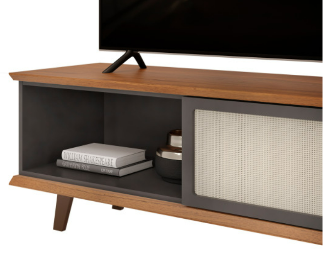 Rack com Painel Ripado 143,7 x 212 cm TV Até 60 Polegadas Freijó Cinza ...