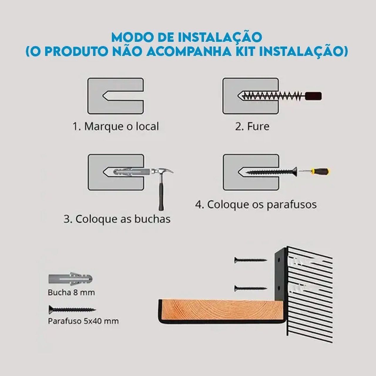 Mão Francesa Invertida 21cm Ferro Industrial Kit 6 Peças Cor Branca ...