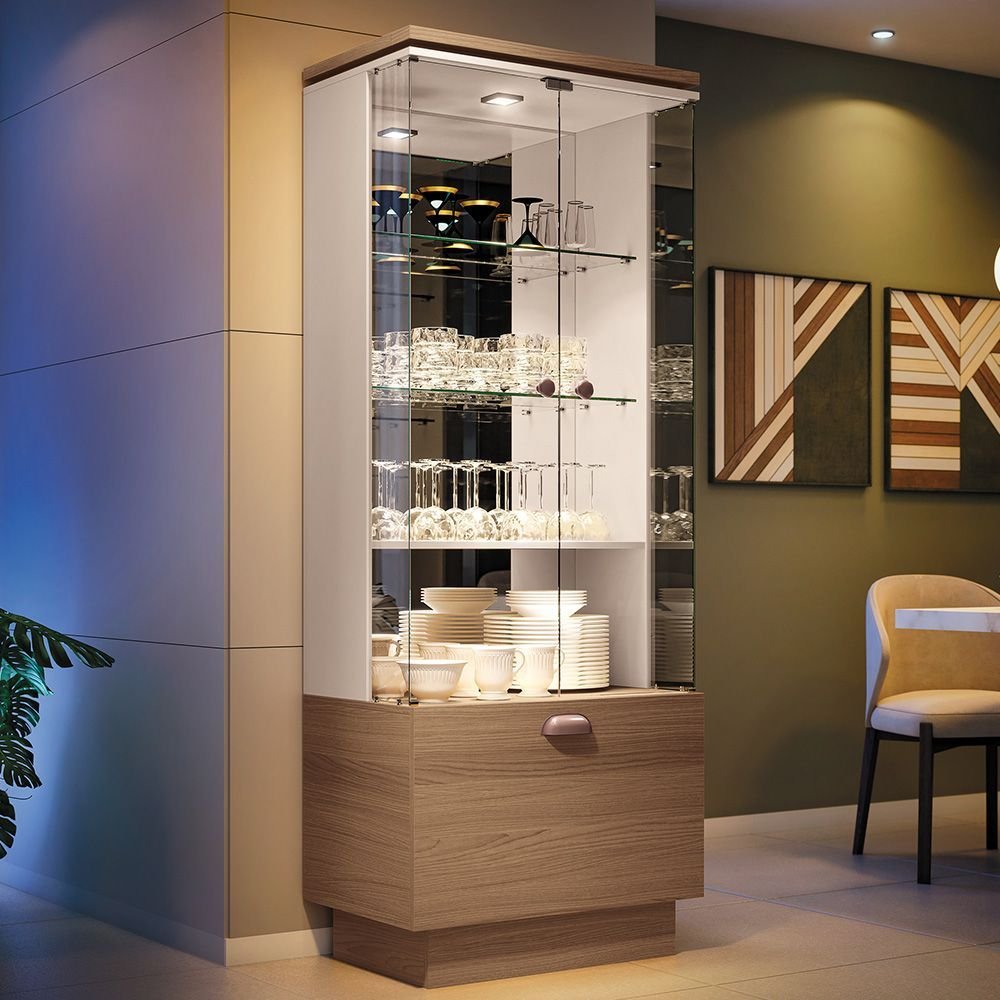 Cristaleira Decorativa Aura com Led Nicho Adega Portas de Vidro ...