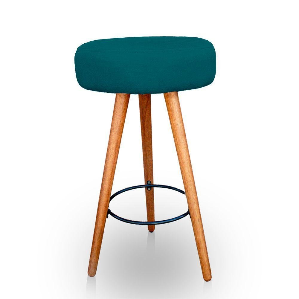 Banqueta Alta Redonda Cozinha E Sala Suede Azul | MadeiraMadeira