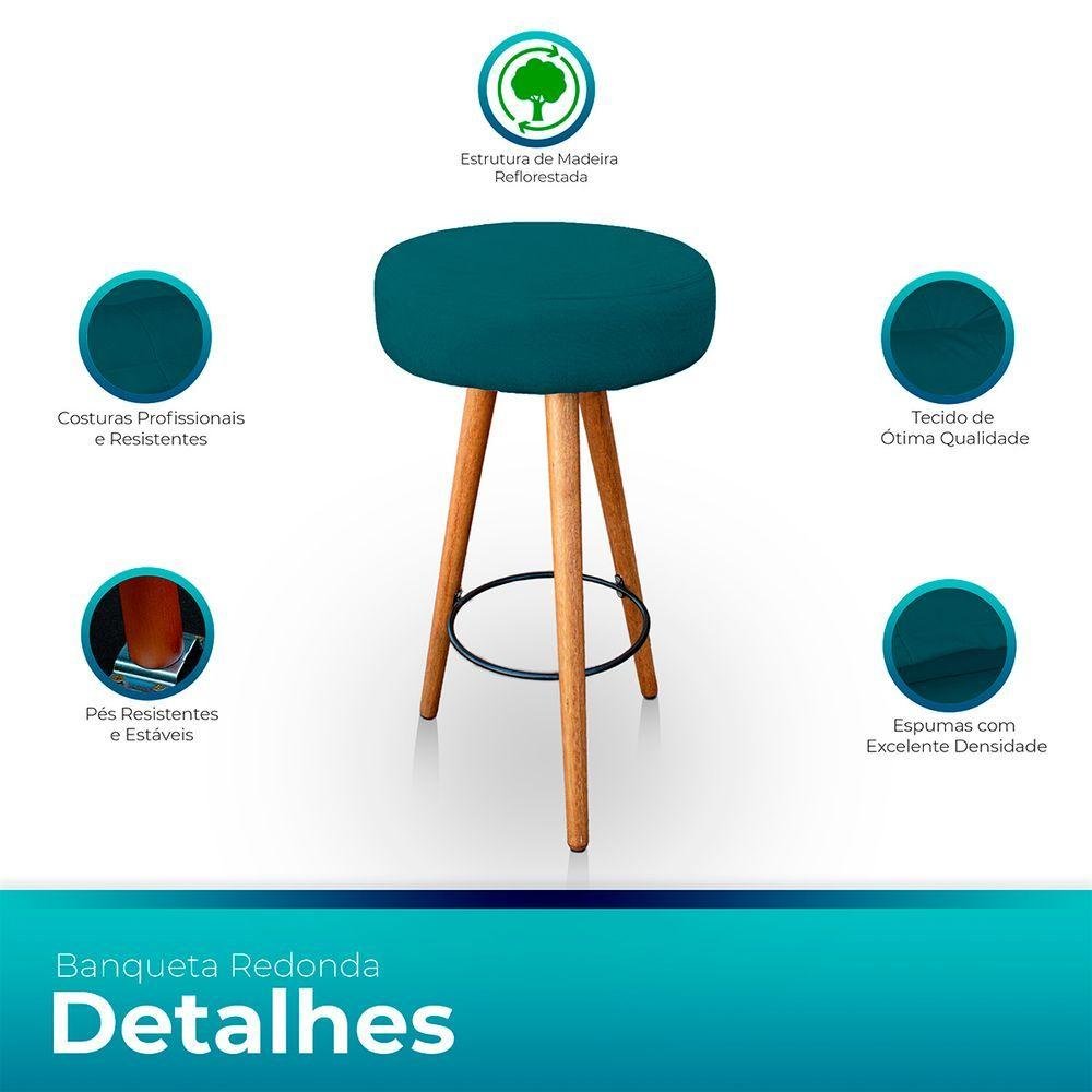 Banqueta Alta Redonda Cozinha E Sala Suede Azul | MadeiraMadeira