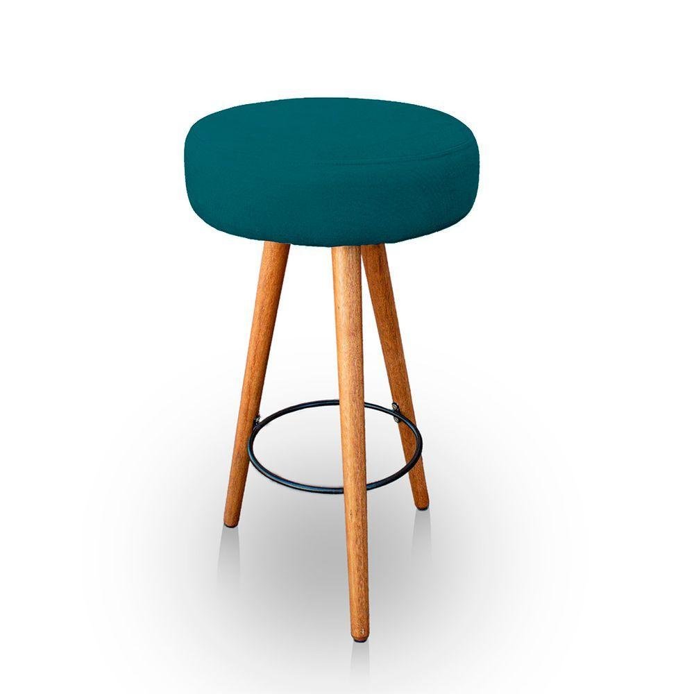 Banqueta Alta Redonda Cozinha E Sala Suede Azul | MadeiraMadeira