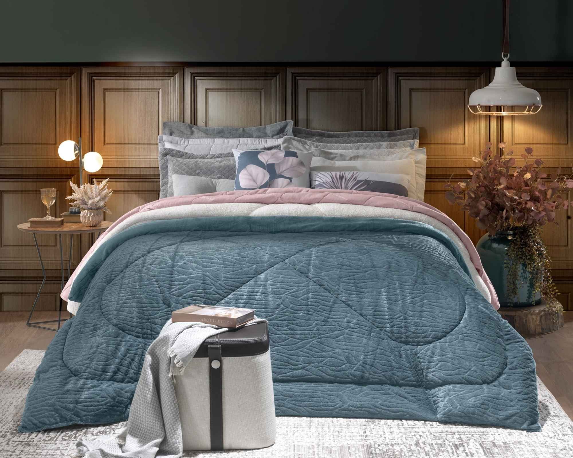 Edredom Casal Plush Peles Verde Capri Hedrons | MadeiraMadeira