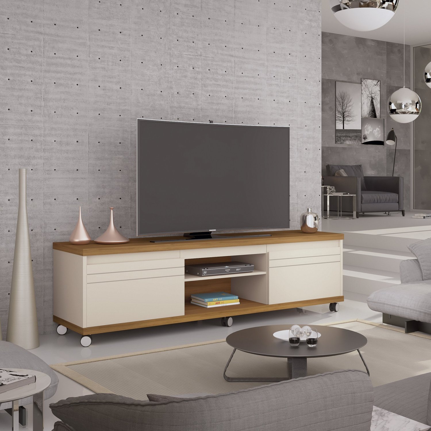 Rack para TVs até 72 Polegadas com Rodízios 2 Portas 2 Nichos Mirage Giga Móveis | MadeiraMadeira