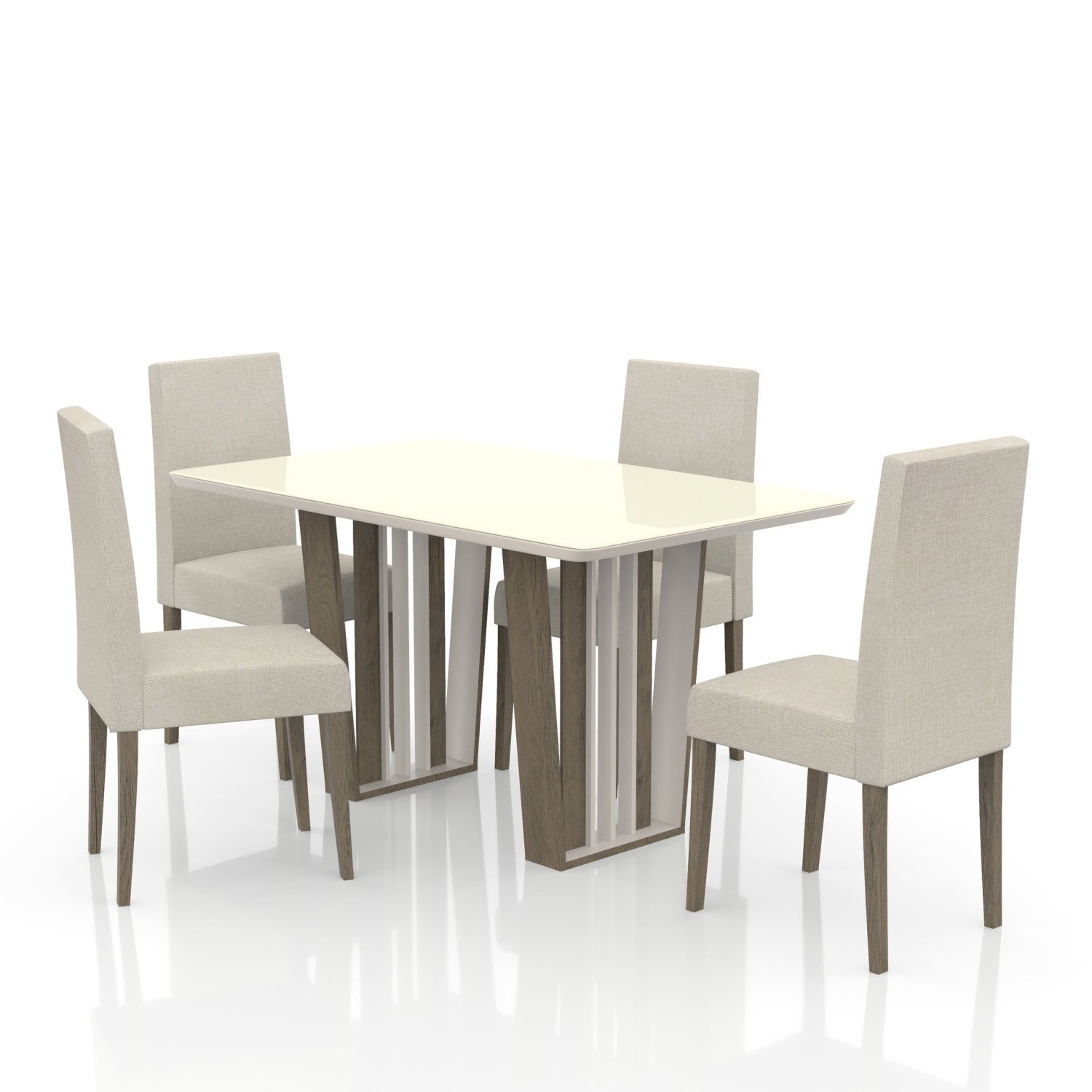 Conjunto Sala de Jantar 4 Lugares Mesa Florida e Cadeira Montana Tecido A40 Móveis Meneghetti ...