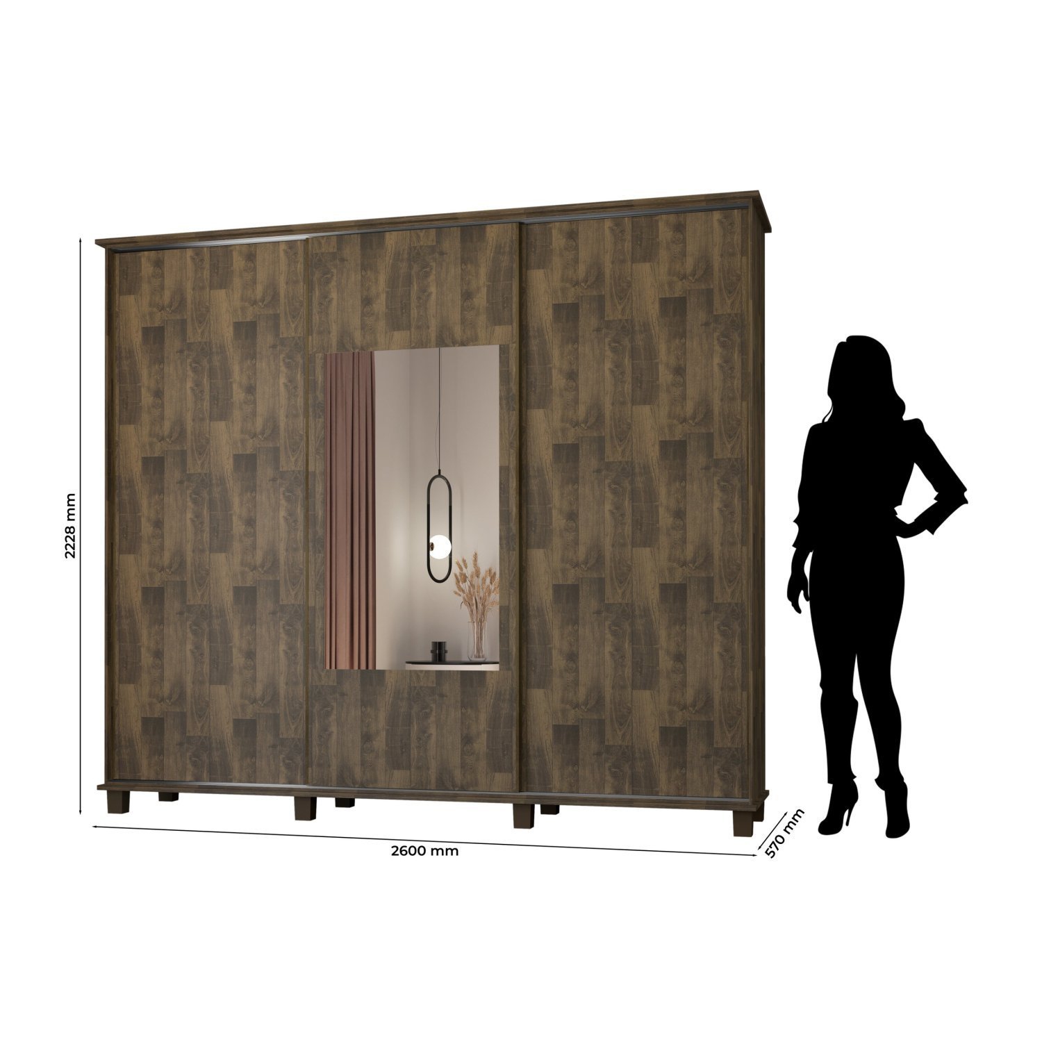 Guarda Roupa Casal Com Espelho 3 Portas de Correr e 4 Gavetas Benfica ...