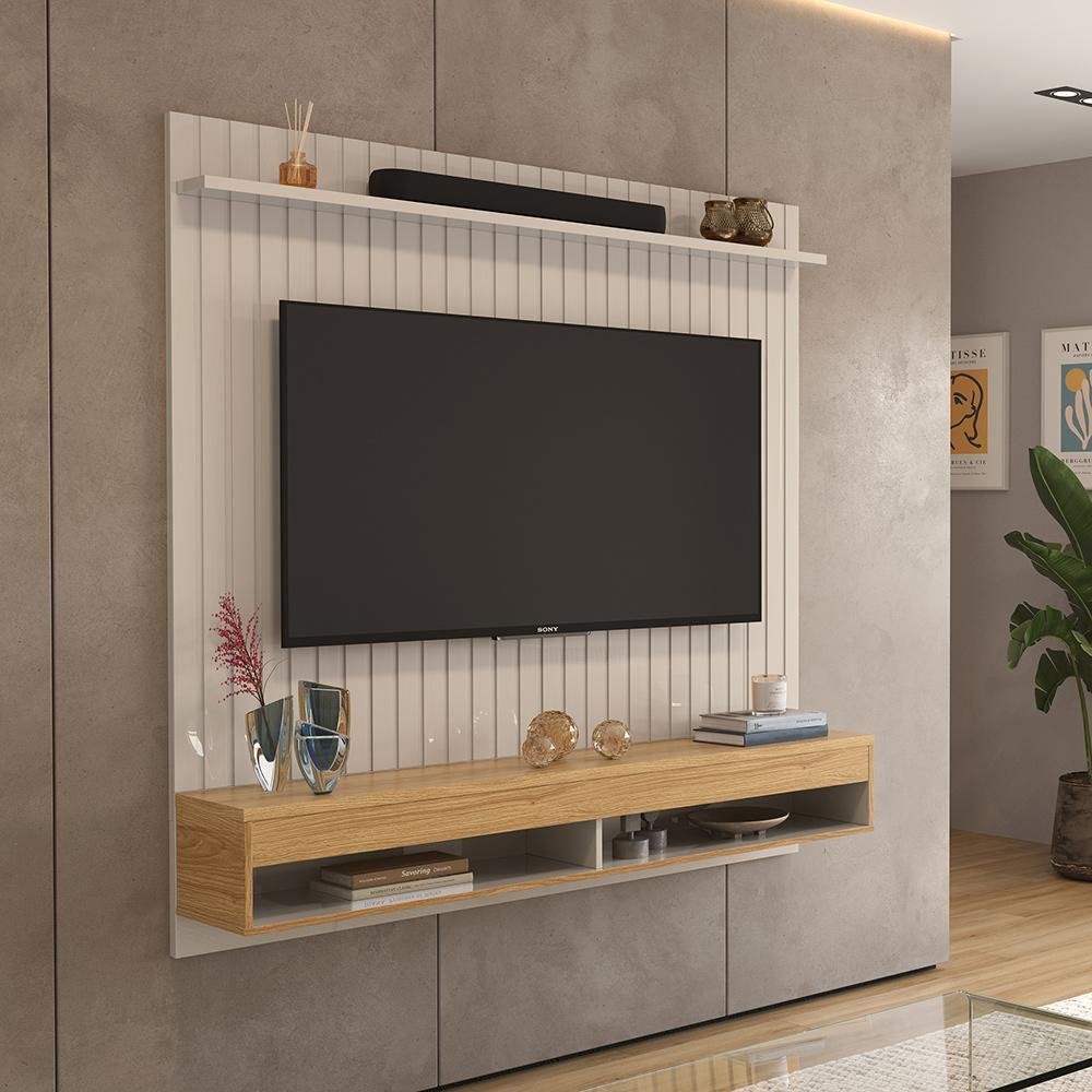 Painel para Tv até 70 Polegadas Frisado Detroit com Nicho Off White ...