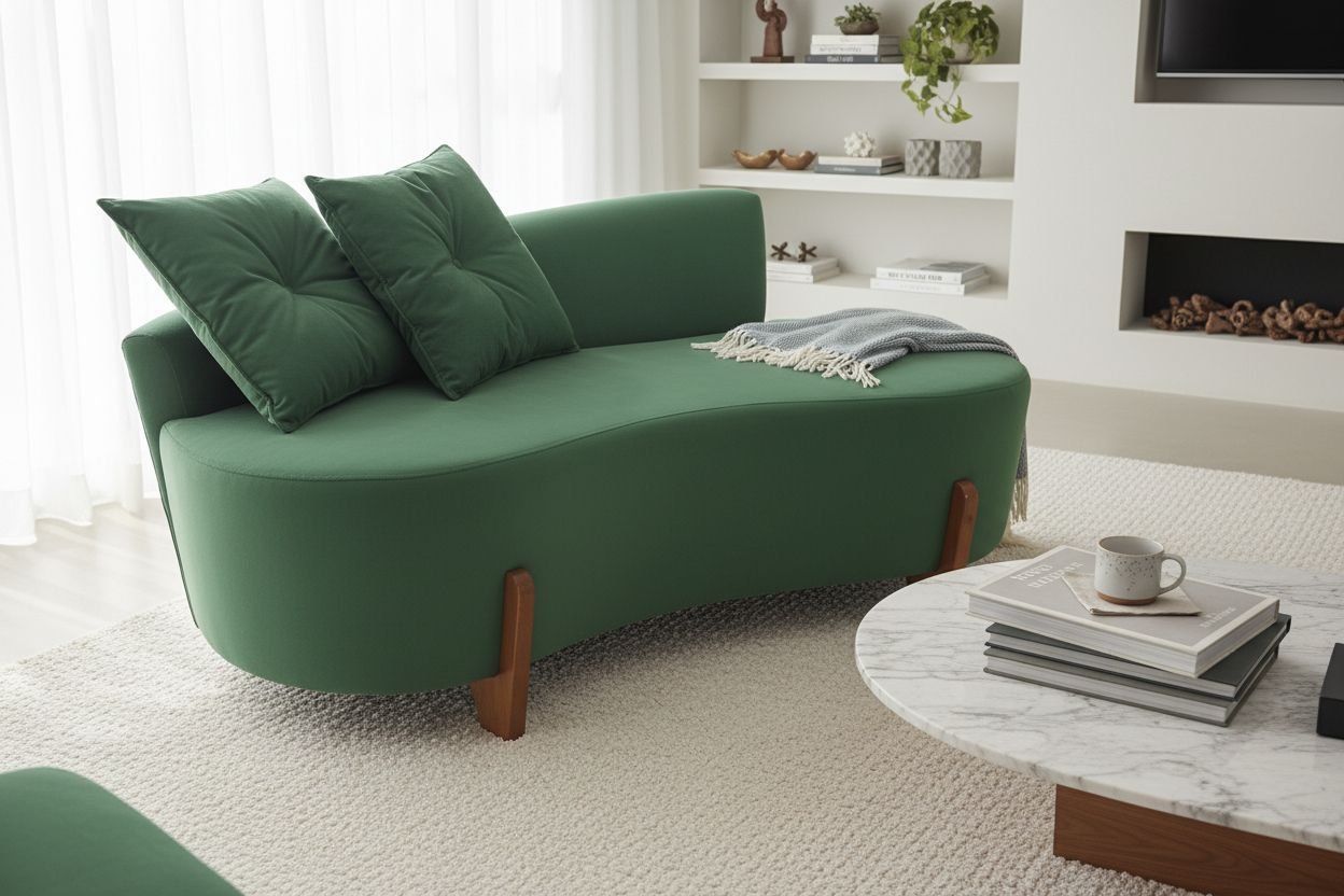 Namoradeira Sofá Feijão Luna 130cm Orgânica Suede Verde | MadeiraMadeira