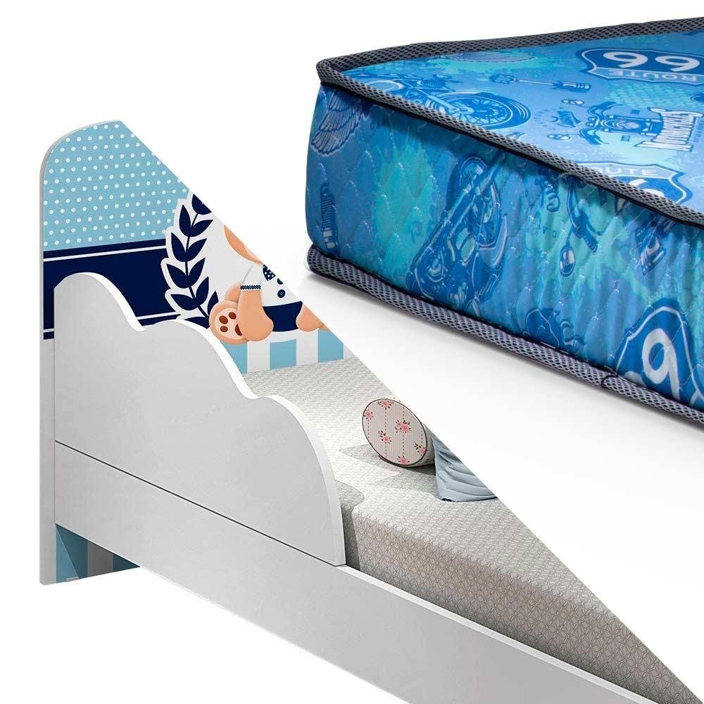 Cama Infantil Com Proteção Lateral Urso Azul Com Colchão | MadeiraMadeira