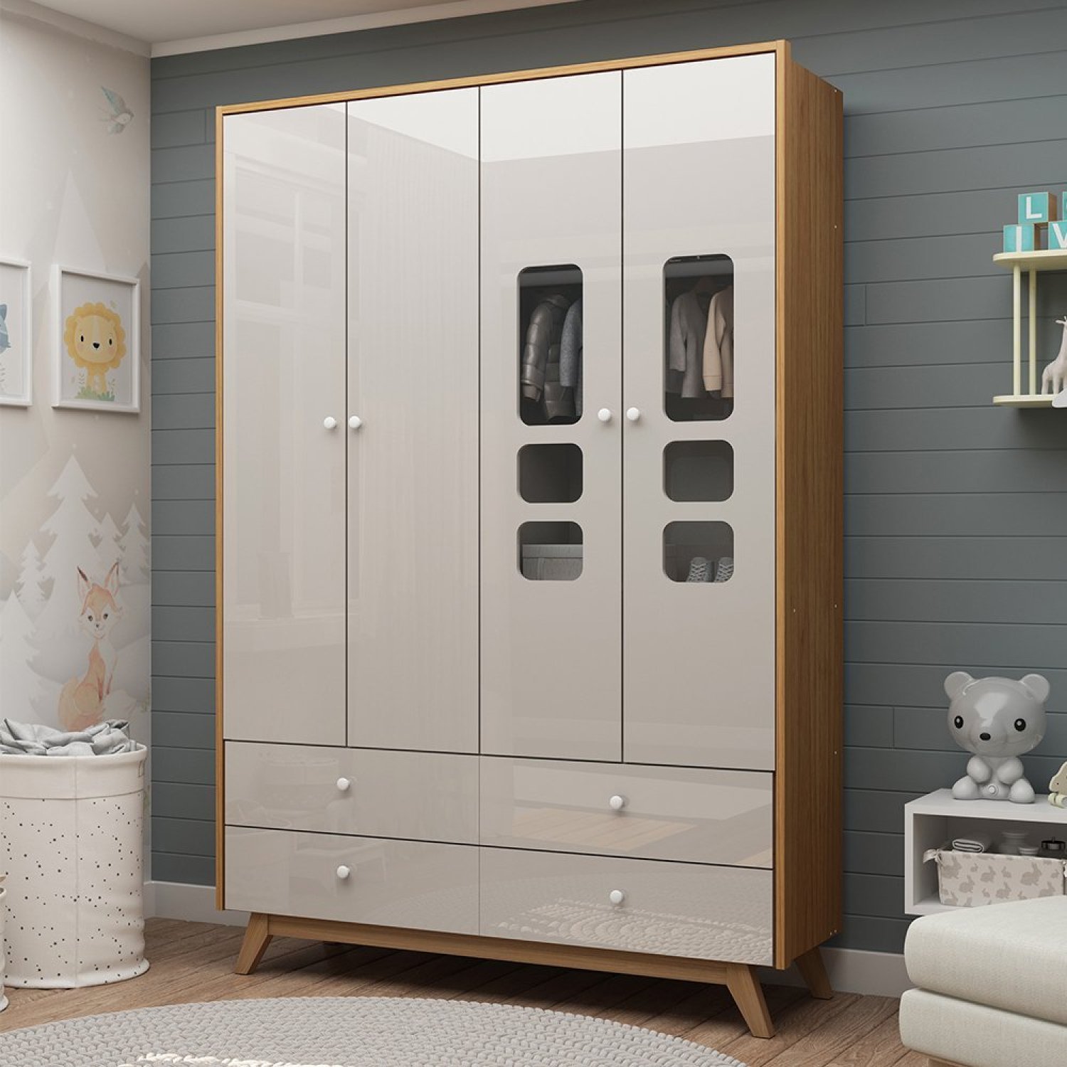 Guarda Roupa Infantil 4 Portas 4 Gavetas Sol Gelius Móveis | MadeiraMadeira