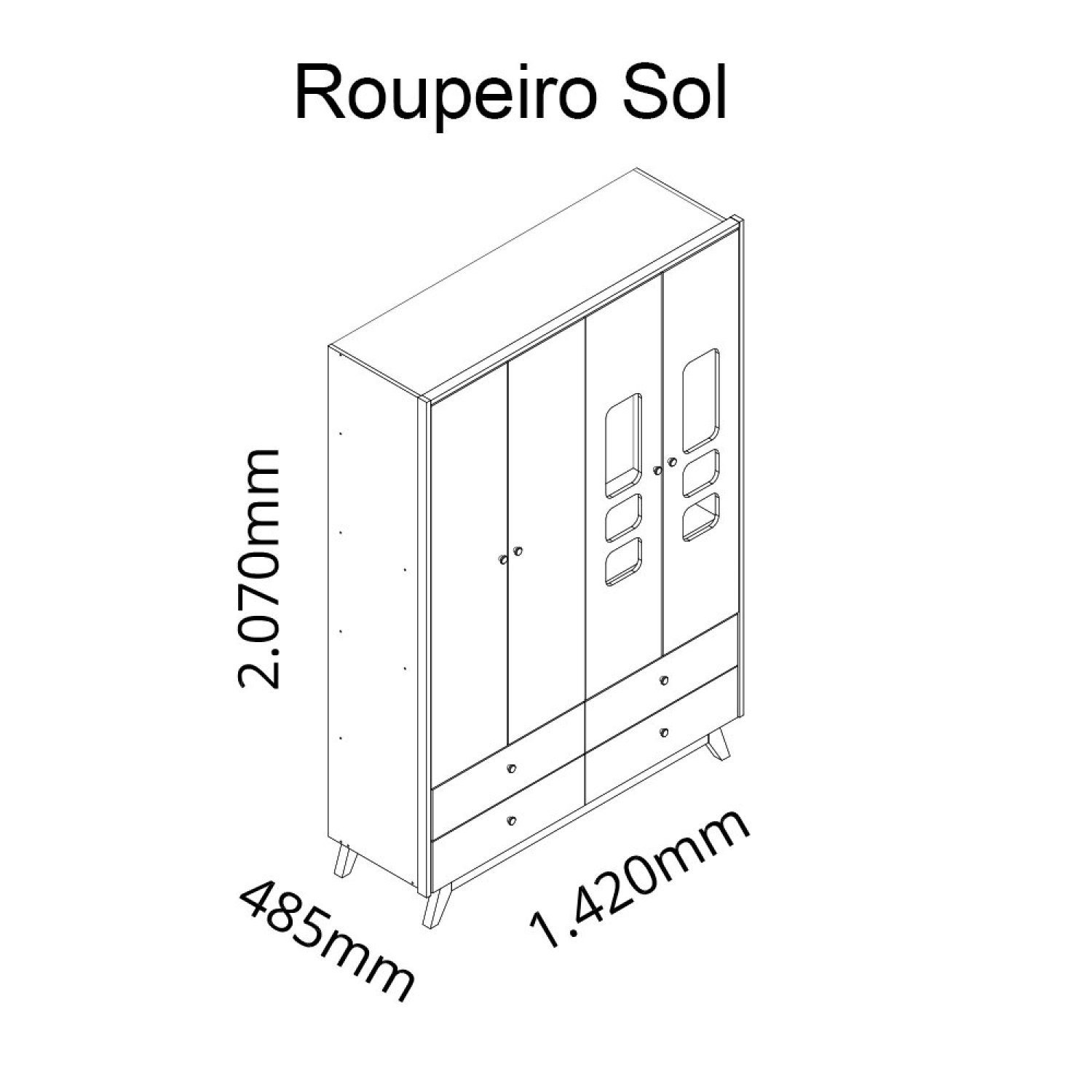 Guarda Roupa Infantil 4 Portas 4 Gavetas Sol Gelius Móveis | MadeiraMadeira