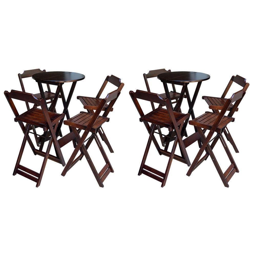 Kit 2 Jogos De Mesa Bistrô De Madeira Com 4 Cadeiras Dobravel Imbuia - Marrom | MadeiraMadeira