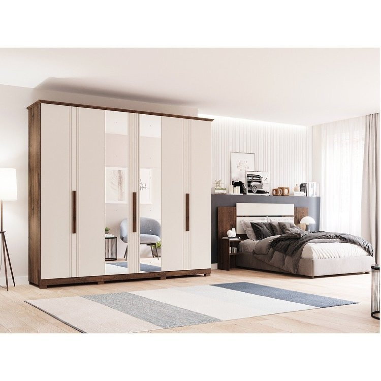 Conjunto Quarto de Casal Guarda Roupa com Espelho Itaúnas Cabeceira ...