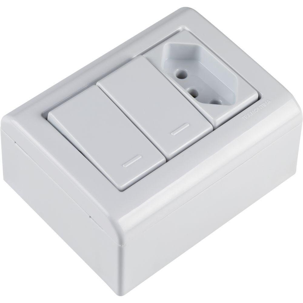 Caixa de Sobrepor com 2 Interruptores Simples 10 a 250 V e 1 Tomada 2p ...