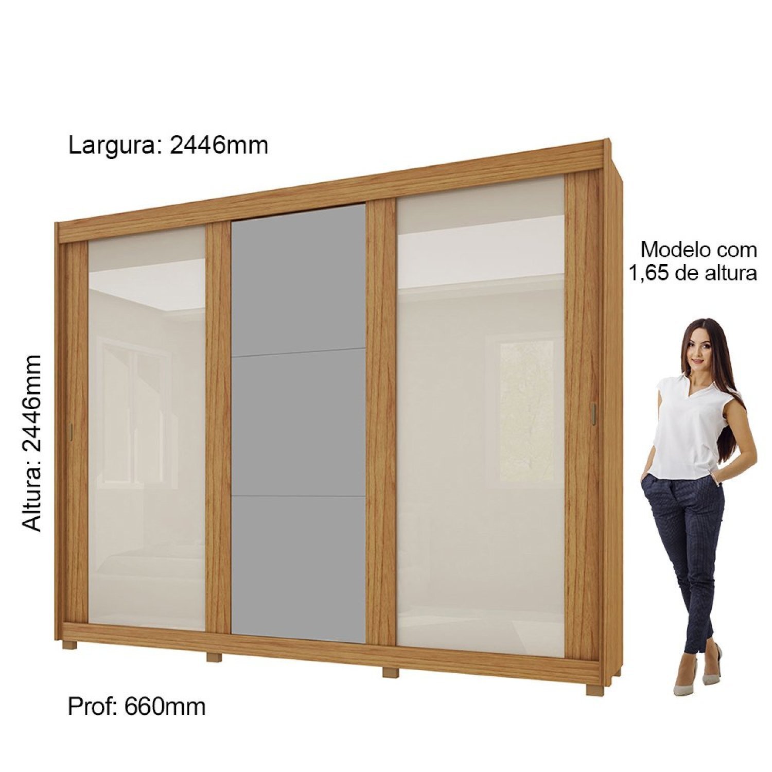 Guarda Roupa Casal 3 Portas de Correr Espelho Zeus Gelius Móveis ...