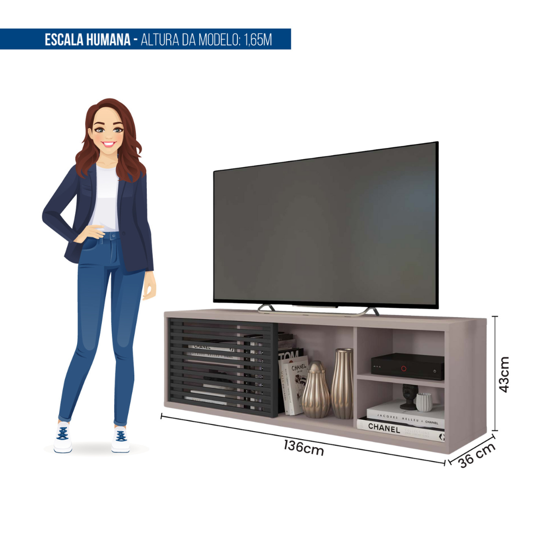 Rack Suspenso para TV até 55 Polegadas 136cm em BP Porta Ripada ...