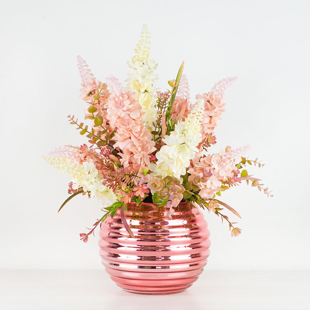 Arranjo Lavanda Artificial Rosa e Branca no Vaso Espelhado Rosê Beng ...
