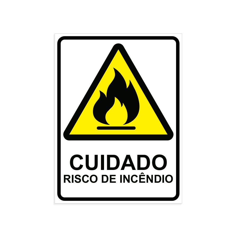 Placa de Sinalização Cuidado Risco de Incêndio em Pvc | MadeiraMadeira