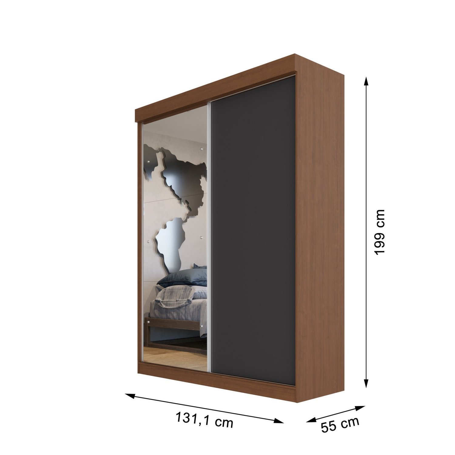 Guarda Roupa Solteiro com Espelho 2 Portas 2 Gavetas Peônia Yescasa ...