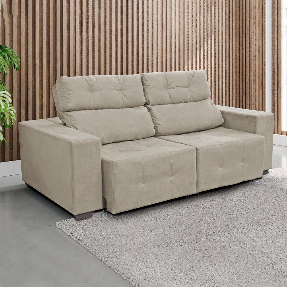 Sofá Retrátil Reclinável Bege 2,10 Mts Ana Amo Móveis | MadeiraMadeira