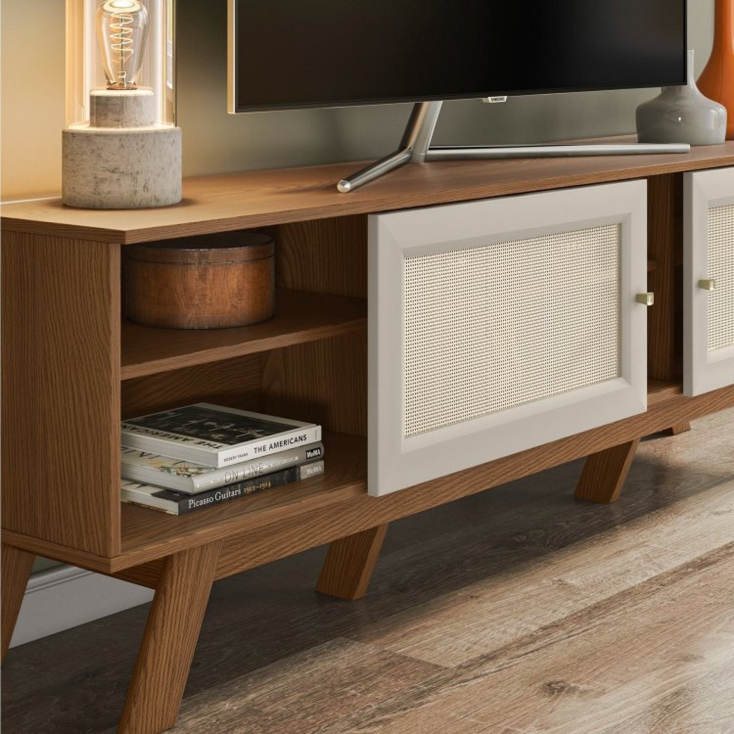 Conjunto Rack com Painel para TV até 60 Polegadas Ema Retrô Rattan ...