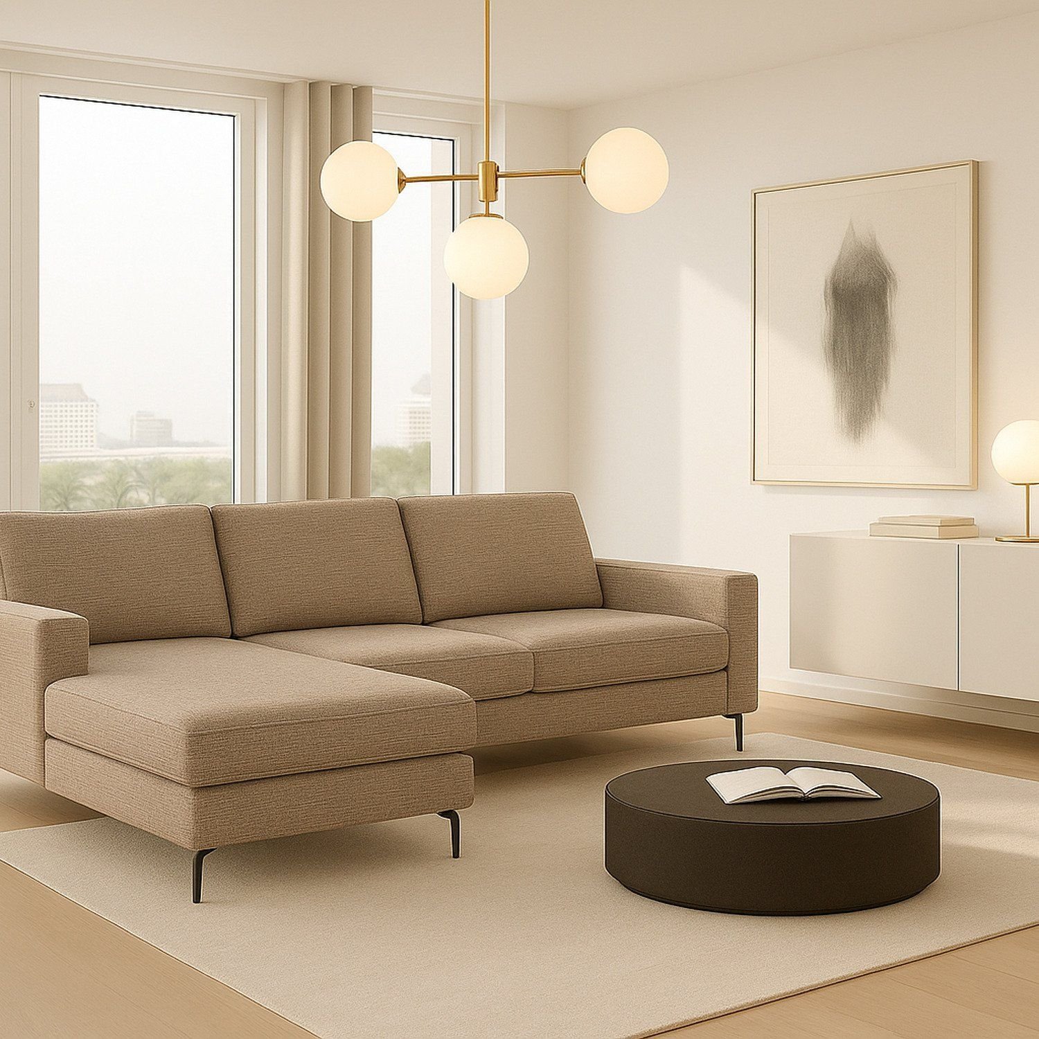 Sofá 3 Lugares 2,44m com Chaise Esquerdo Living Fixo em Linho Loft ...