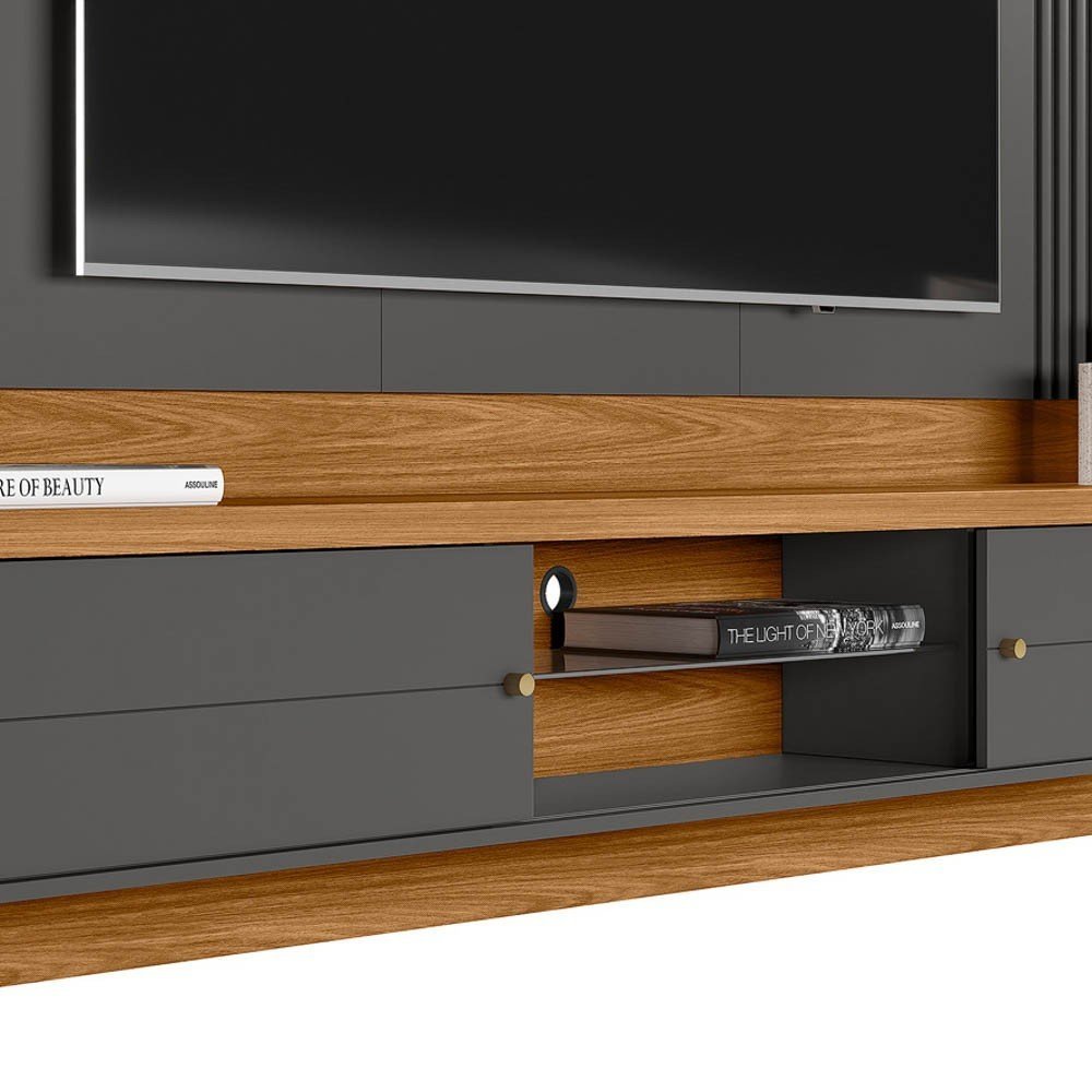 Painel Suspenso para TV 75 Pol. com LED 217cm Barceli L06 Nature/Chumbo - Mpozenato | MadeiraMadeira