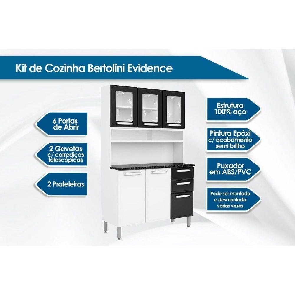 Kit de Cozinha Compacta Evidence C/ 6 Portas (3 C/ Vidro) e 2 Gavetas ...