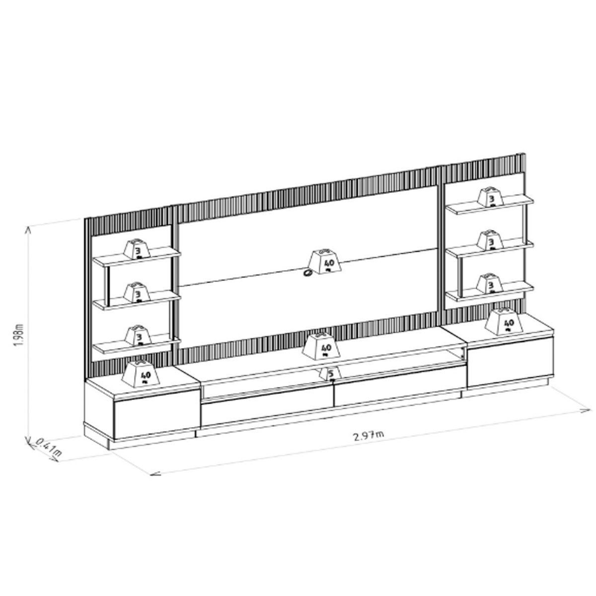 Conjunto Rack com Painel Modulado para Tv até 70" e 2 Módulos Laterais ...
