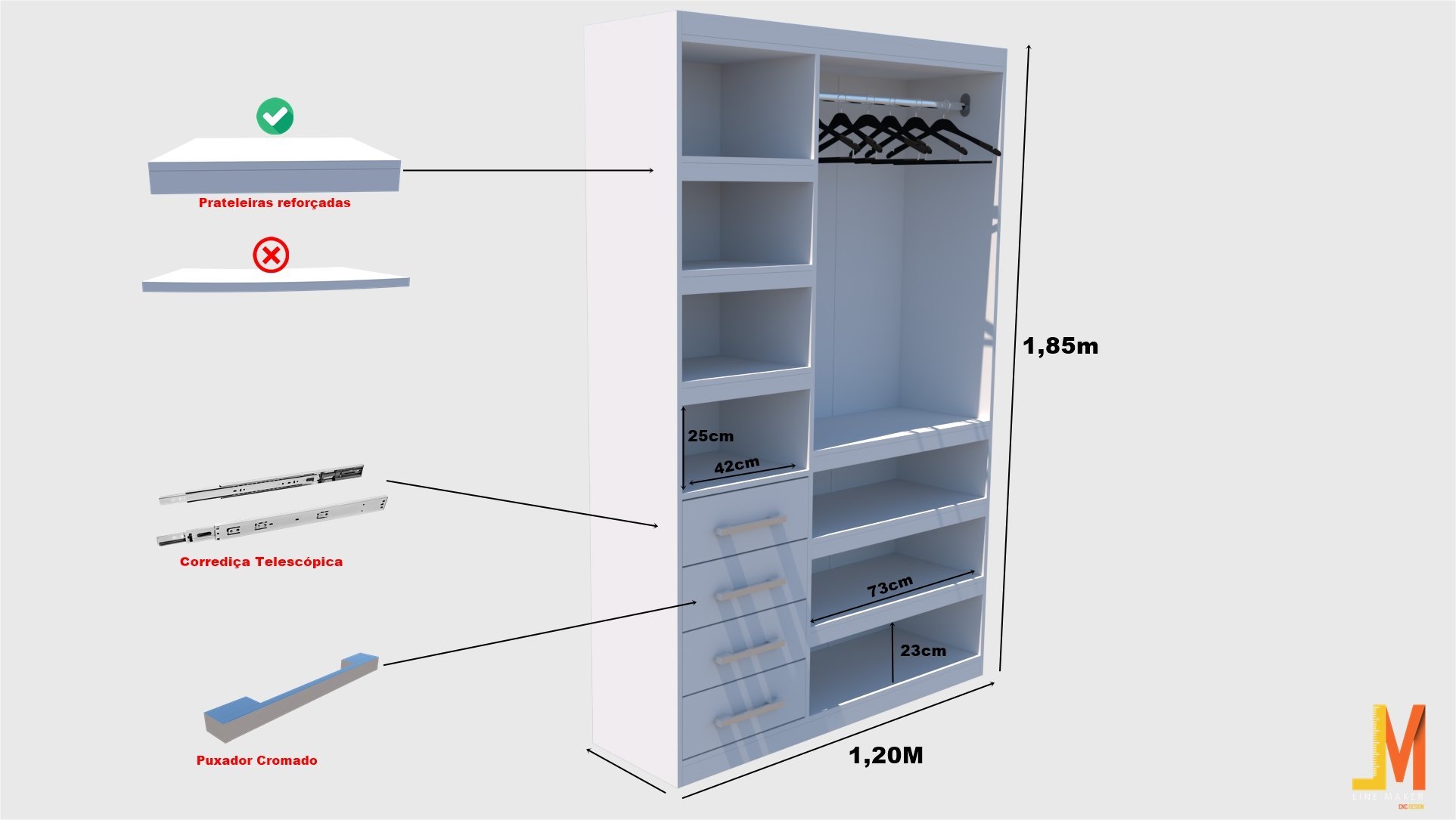 Armário reforçado completo MDF (Closet Space) | MadeiraMadeira