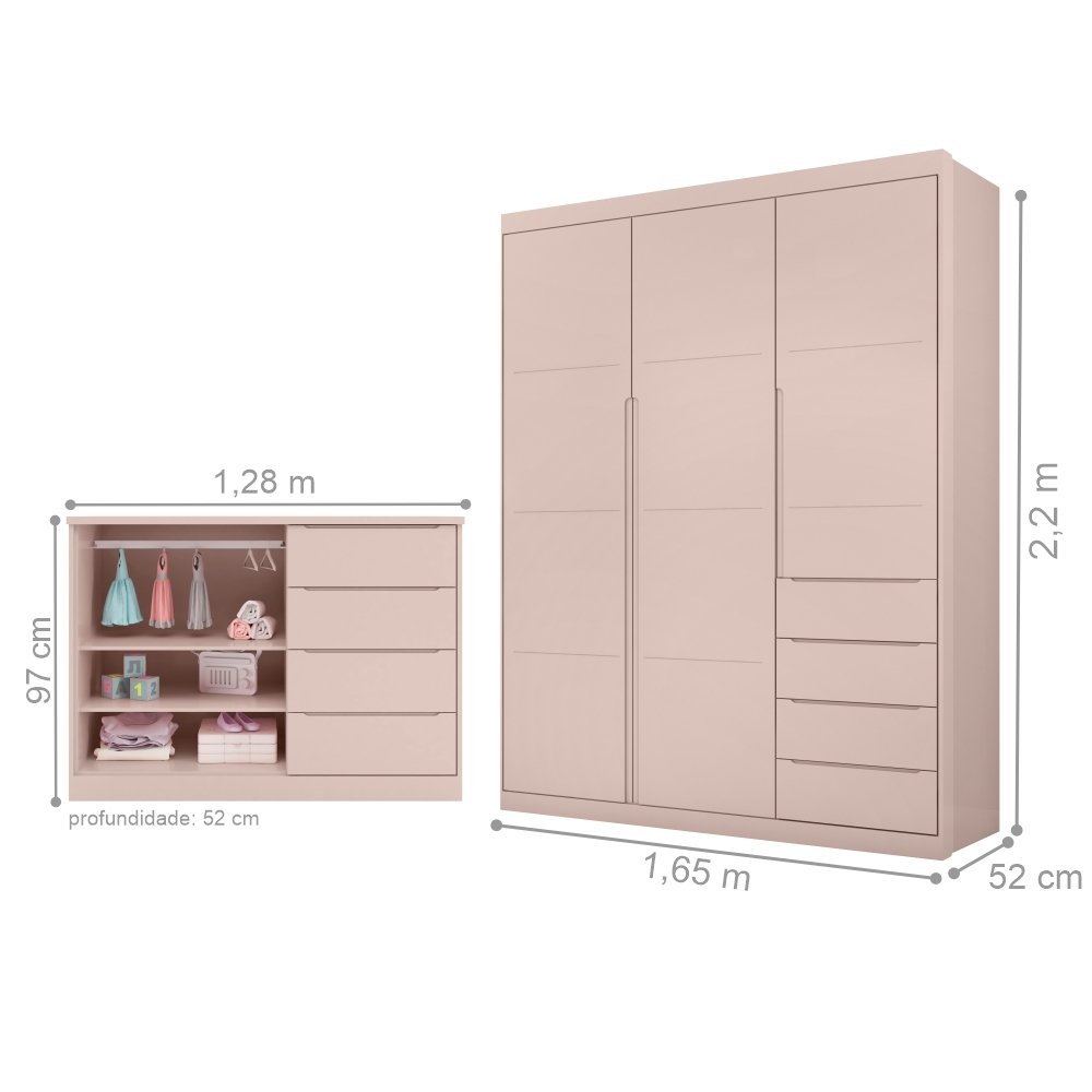 Guarda-Roupa com Gaveteiro Infantil Isis Rosê | MadeiraMadeira