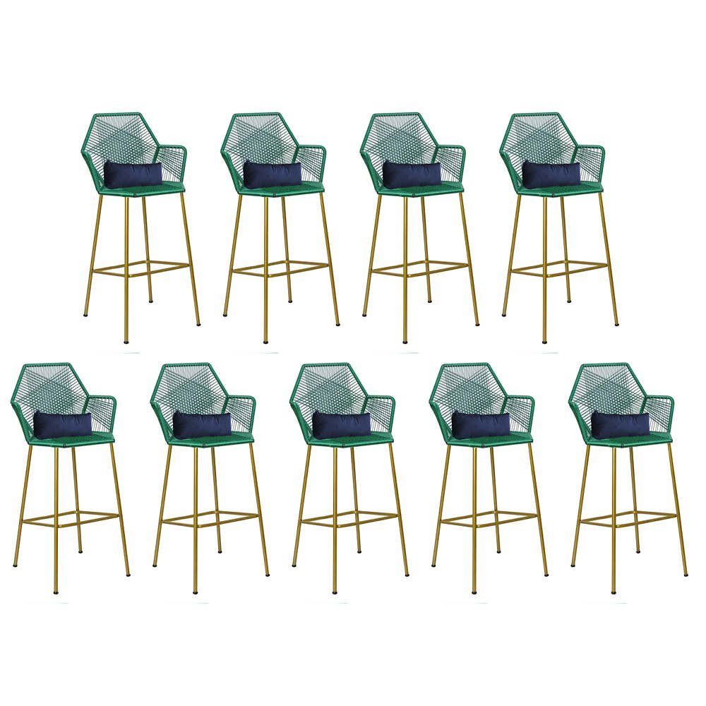 Kit 09 Banqueta Alta Com Encosto Sttar Balcão Ferro Dourado Fibra Verde ...