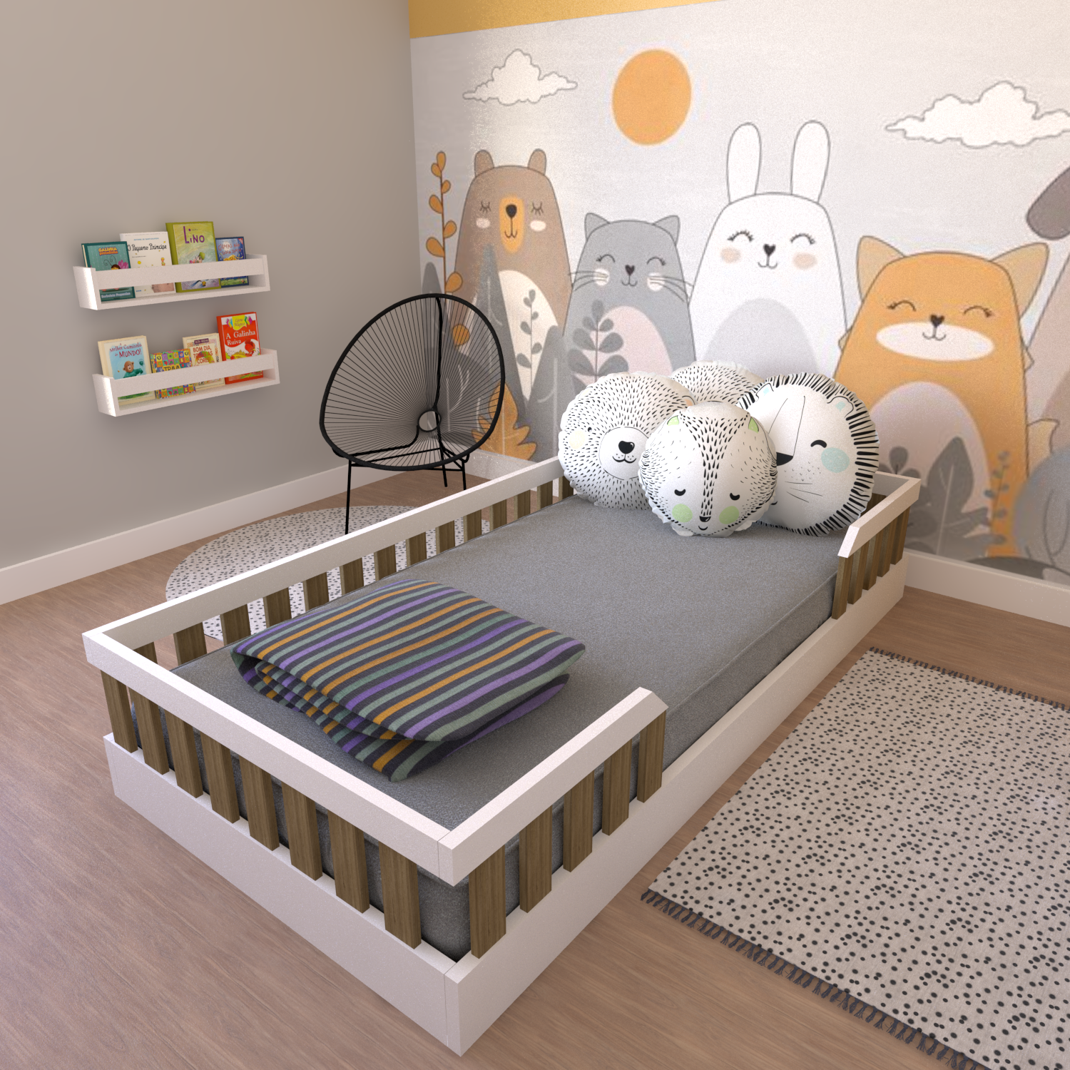 Cama Infantil Montessoriana Solteiro Cori Yescasa Branco/Carvalho Mel ...