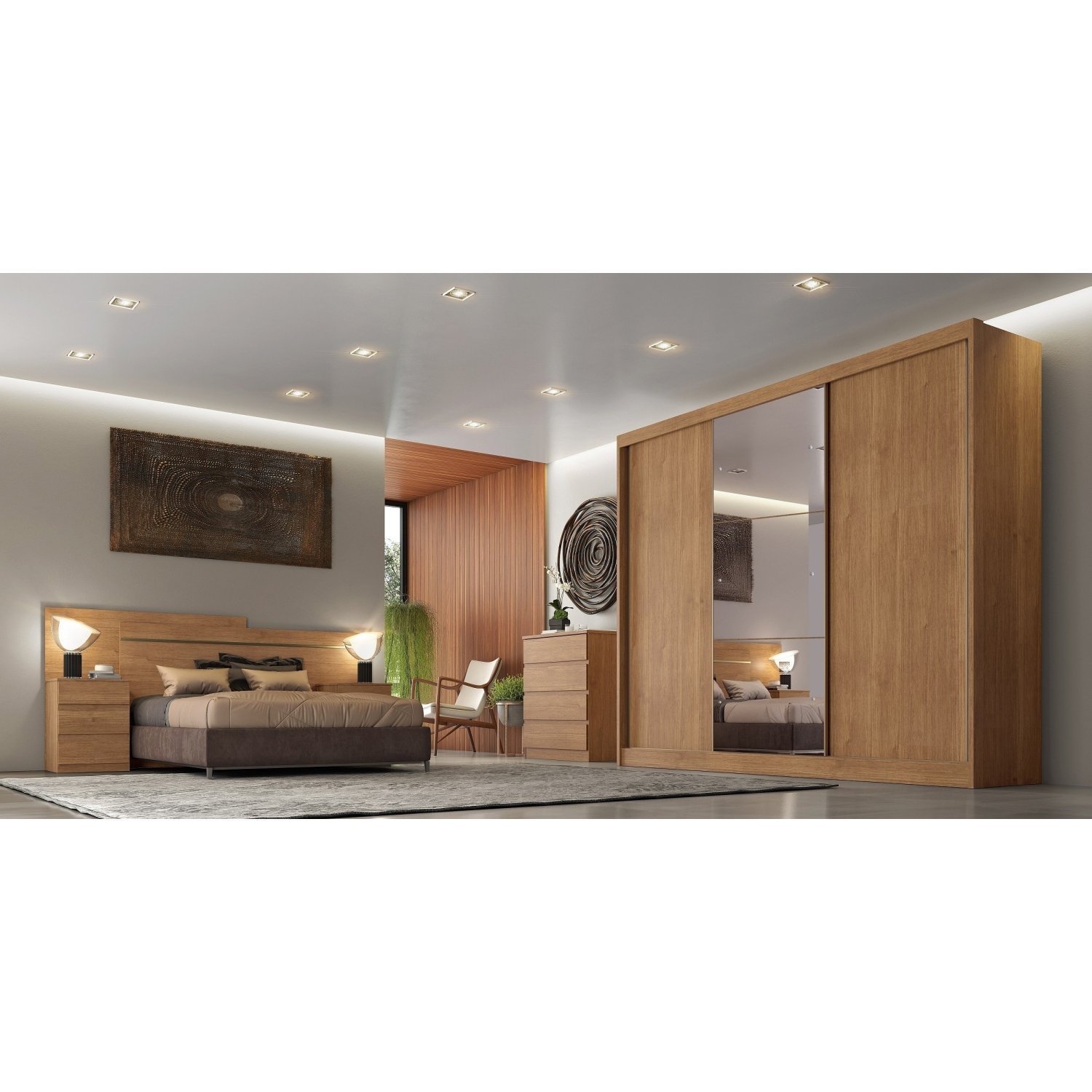 Guarda Roupa Casal com Espelho 3 Portas 6 Gavetas Spazzio Espresso ...