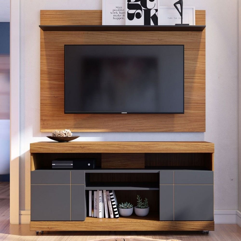 Rack com Painel para Tv até 55 Polegadas Bello 2 Portas Noce Milano ...