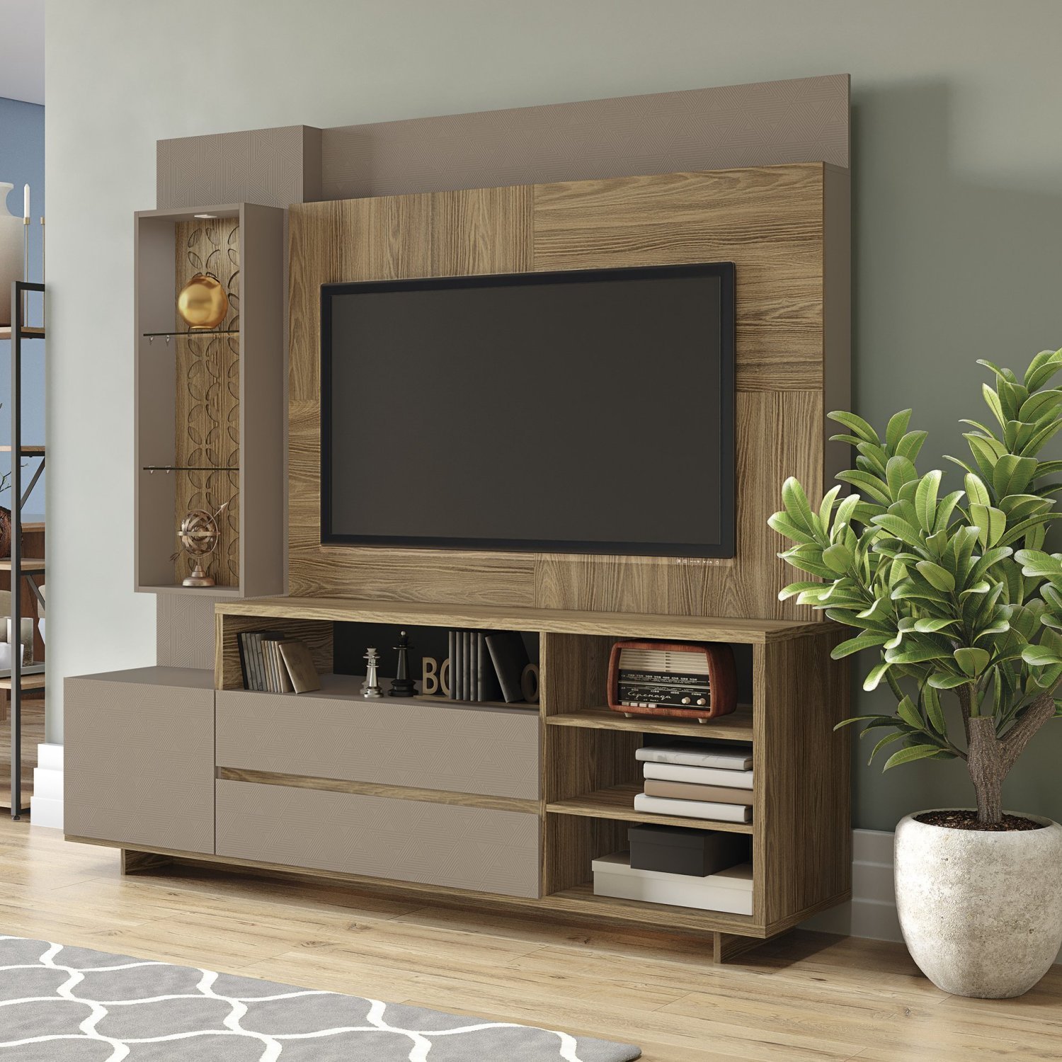 Estante Home para TV até 60 Polegadas com LED 1 Porta 2 Gavetas Manila ...