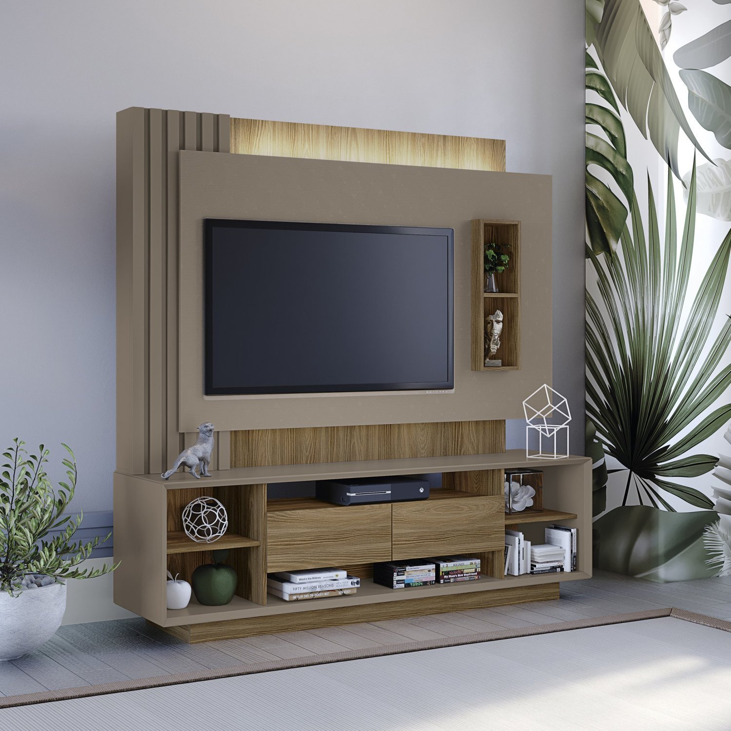 Rack com Painel para TV até 50 Polegadas 2 Gavetas 7 Nichos CBM949 ...