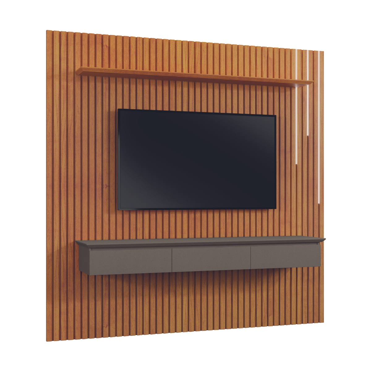 Painel Para TV 75 Polegadas Ripado com Led Paris Mavaular Naturalle/Platinum | MadeiraMadeira