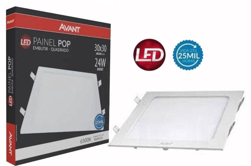 Kit 5 Plafon Painel Led Embutir Qd 30x30 24w 6500k Avant | MadeiraMadeira