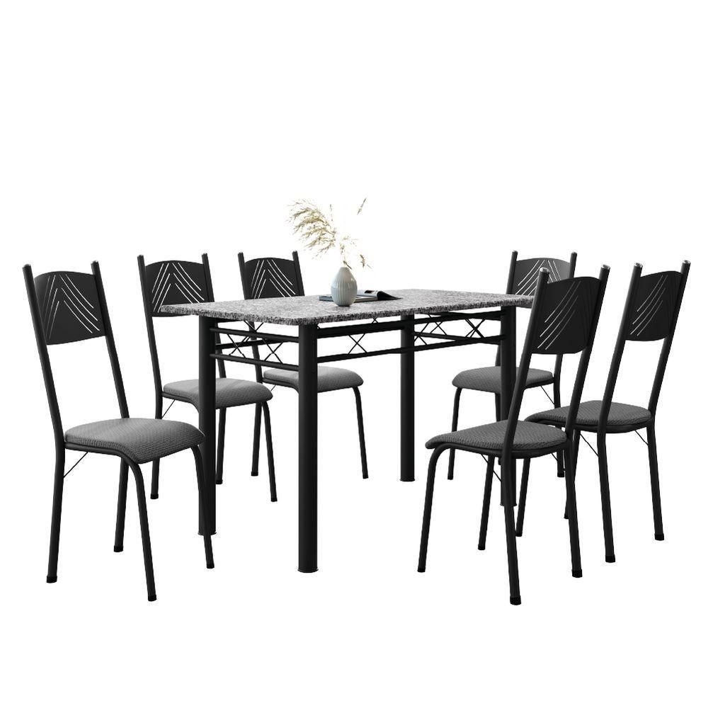 Conjunto de Mesa Sala de Jantar Sara com 6 Cadeiras Tubular Granito 1 ...