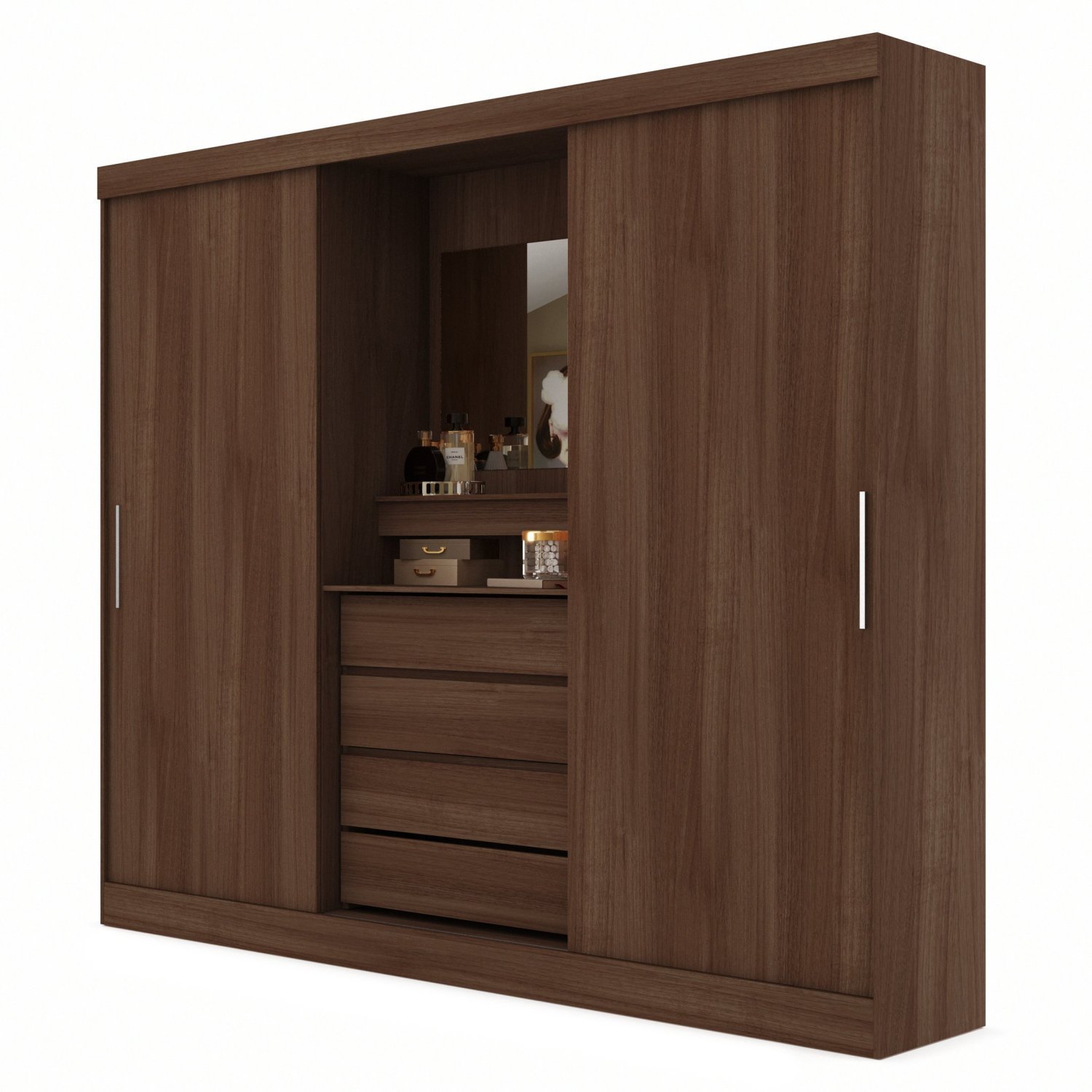 Guarda Roupa Solteiro com Espelho 2 Portas de Correr 4 Gavetas Itália ...