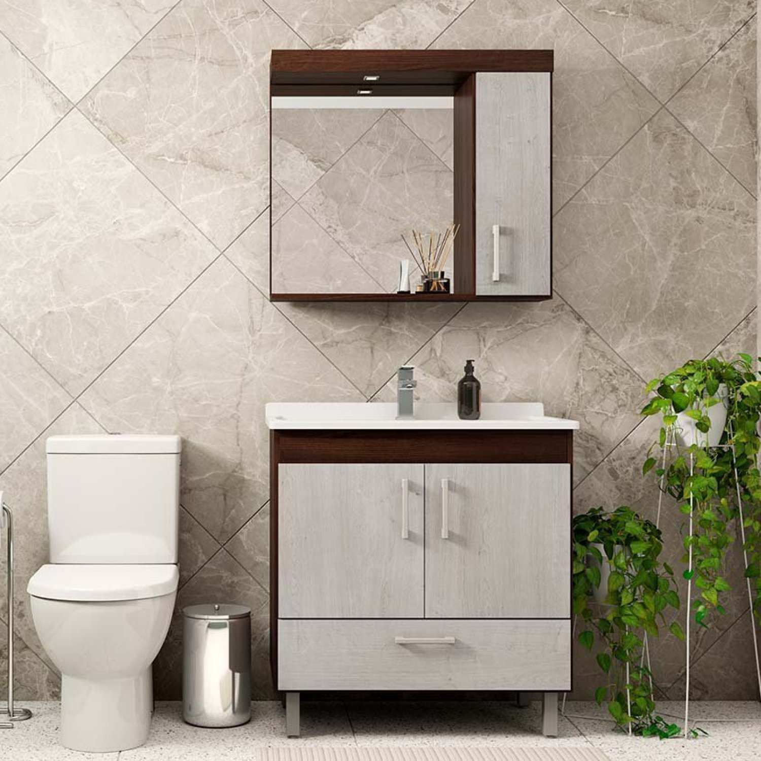 Conjunto para Banheiro 1 Gabinete Lavatório 2 Portas 1 Gaveta com 1 ...