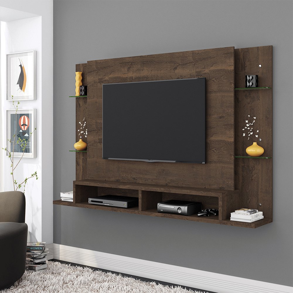 Painel Home p/ TV Denver com Bancada e Prateleiras de Vidro para TV 55 ...