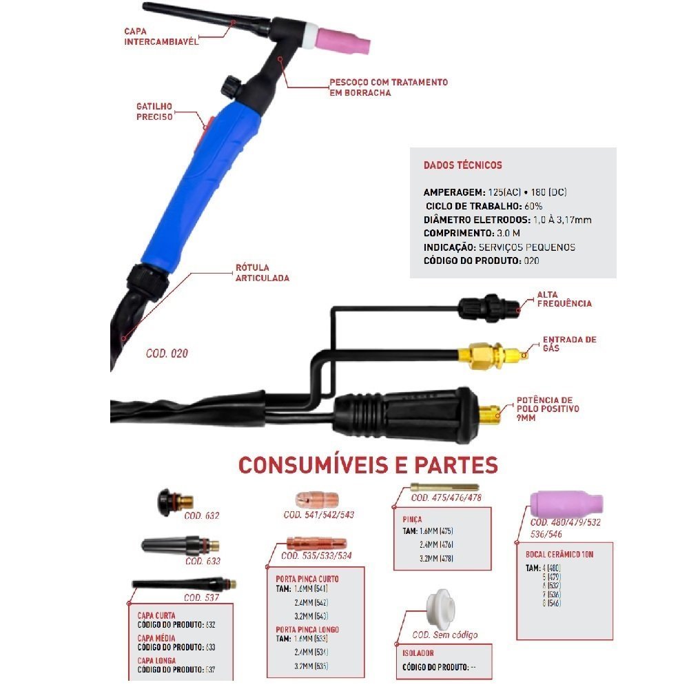 TOCHA SECA PARA SOLDA TIG- 3MTS WP9 GALZER | MadeiraMadeira
