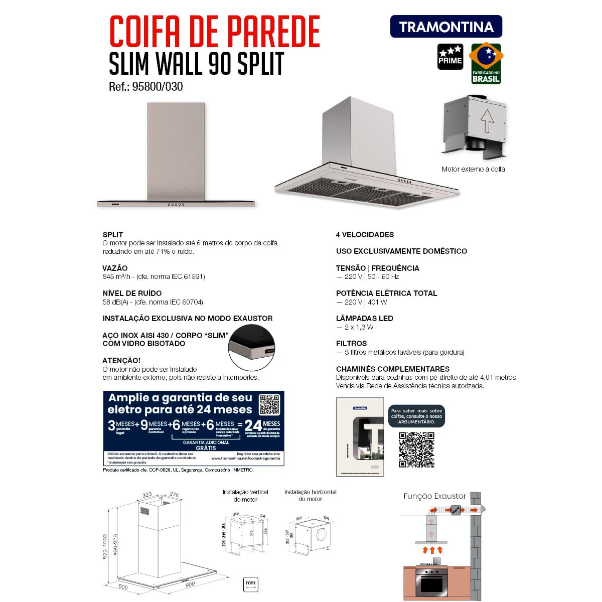 Coifa de Parede Tramontina Slim Wall 90 cm Split em Aço Inox 220V ...